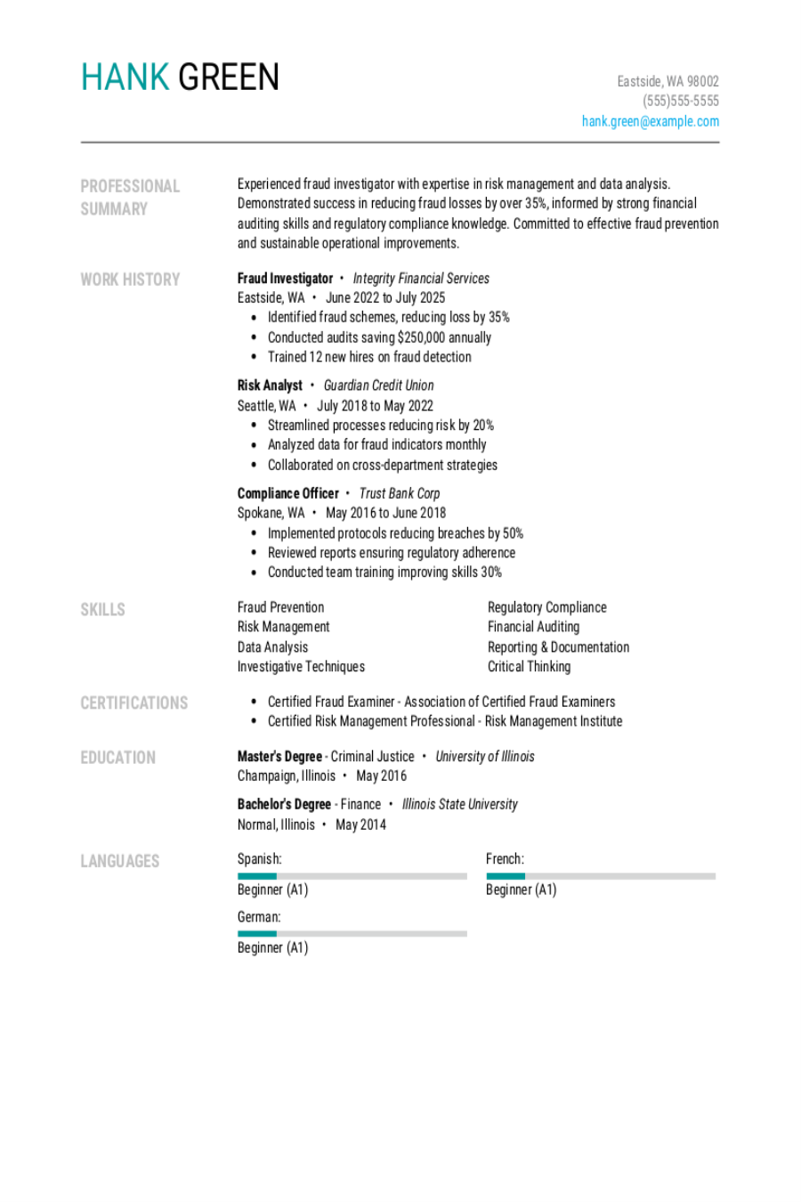 Fraud Investigator Resume Examples & Templates