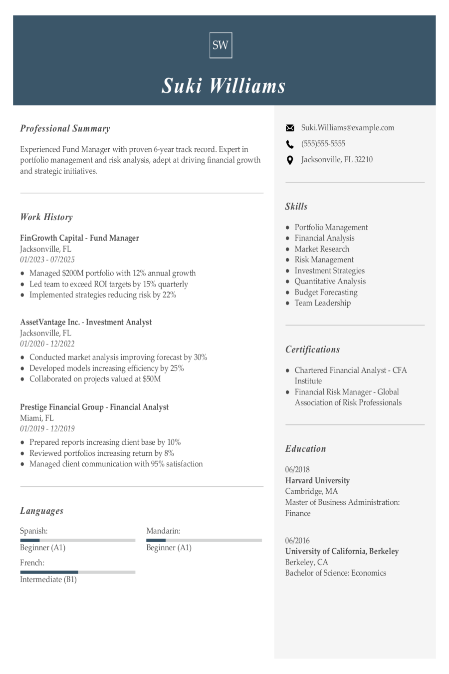 Fund Manager Resume Examples & Templates (2025)