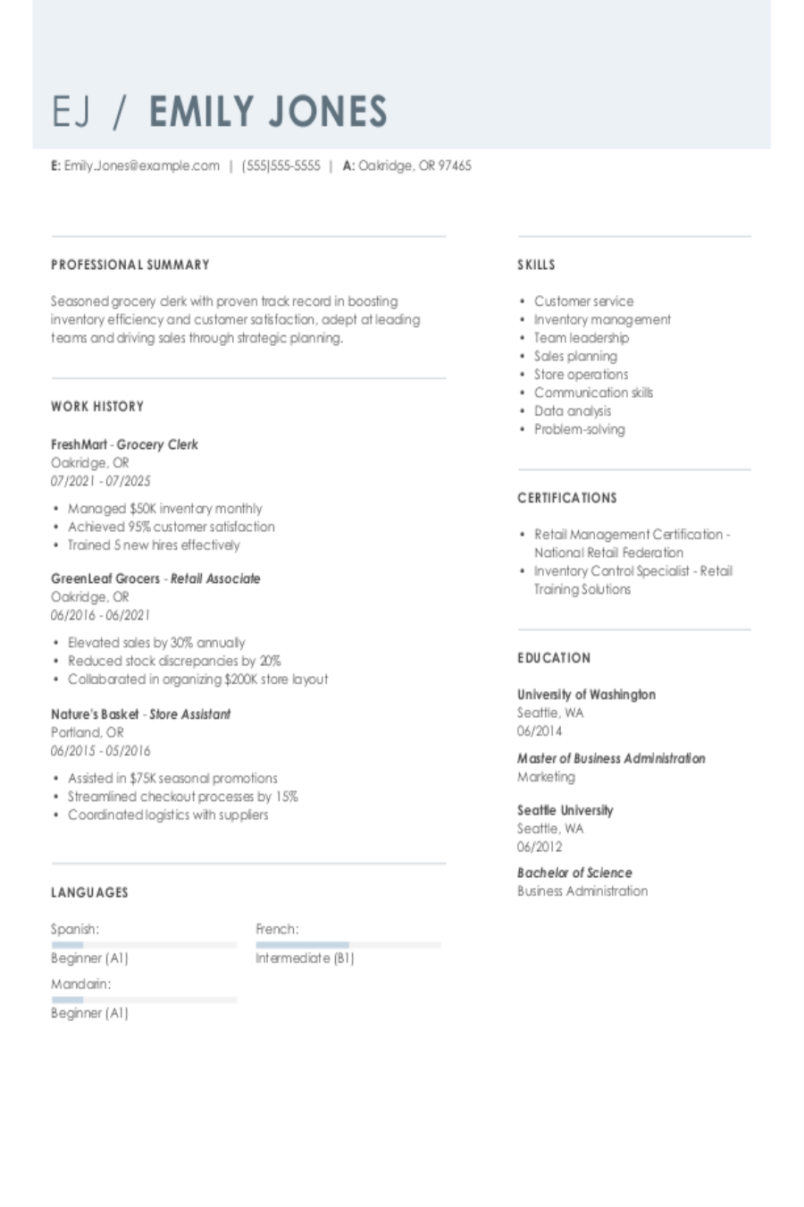 Grocery Clerk Resume Examples & Templates (2025)