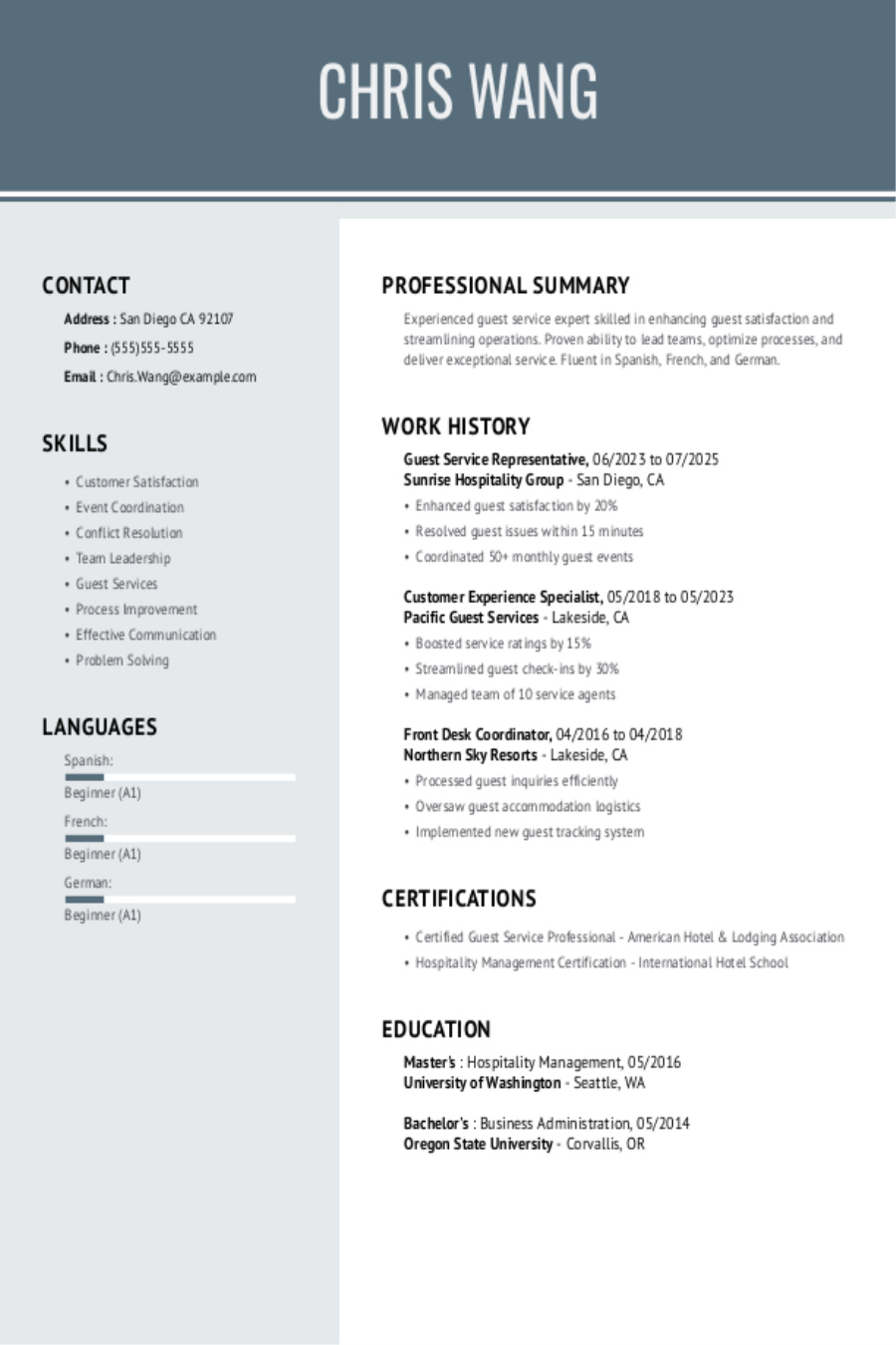 Guest Service Representative Resume Examples & Templates