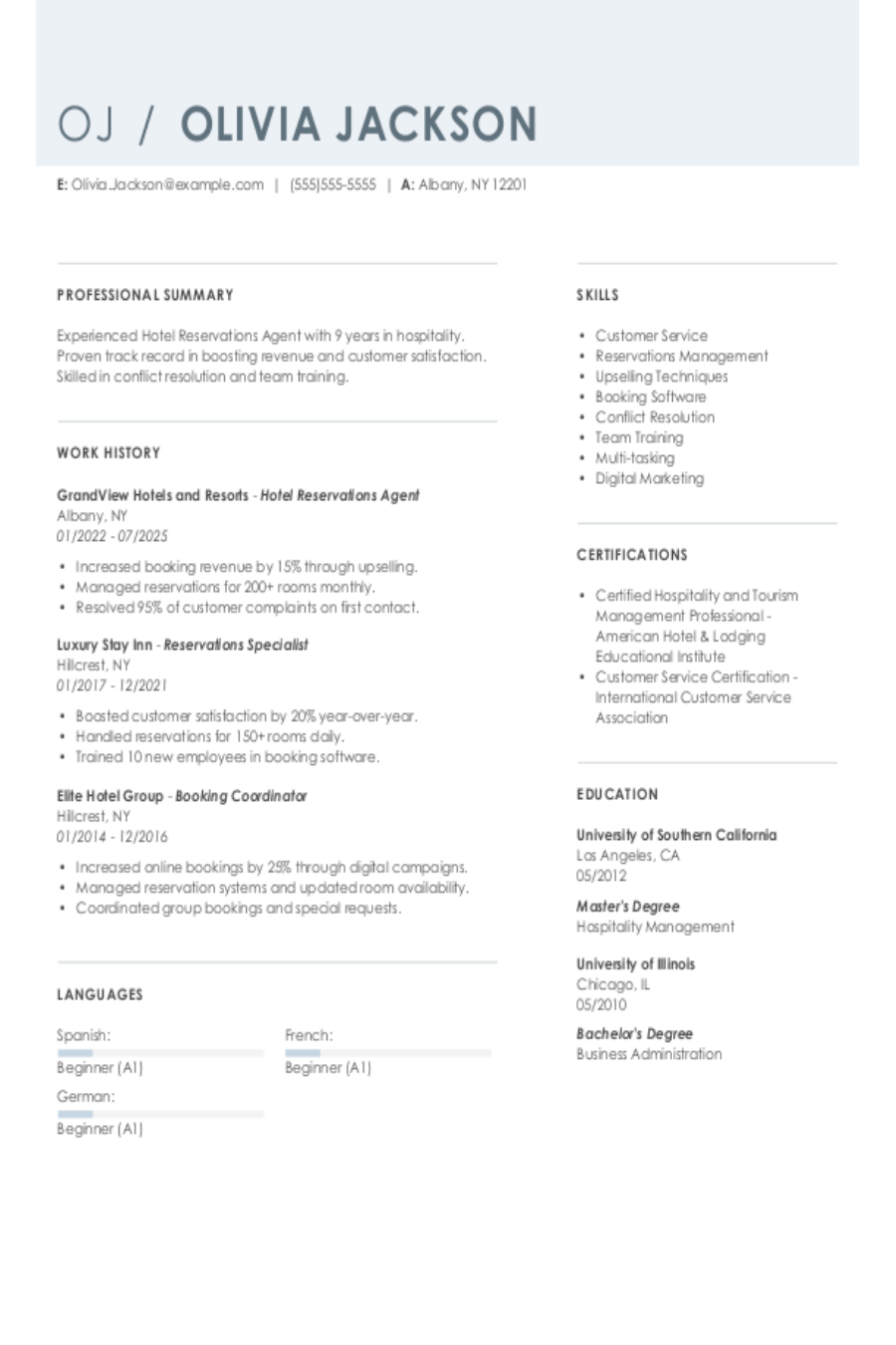 Hotel Reservations Agent Resume Examples & Templates (2025)