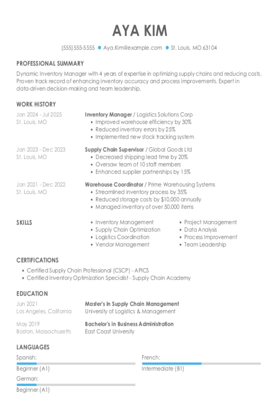 Inventory Manager Resume Examples & Templates (2025)