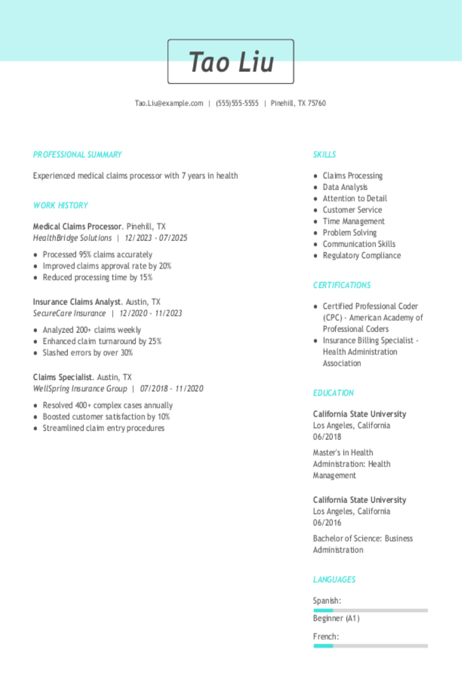 Medical Claims Processor Resume Examples & Templates