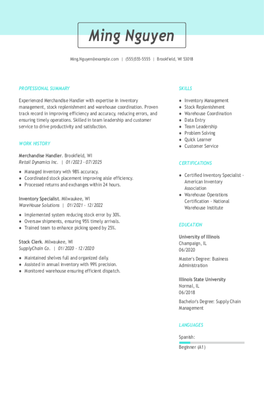 Merchandise Handler Resume Examples & Templates (2025)