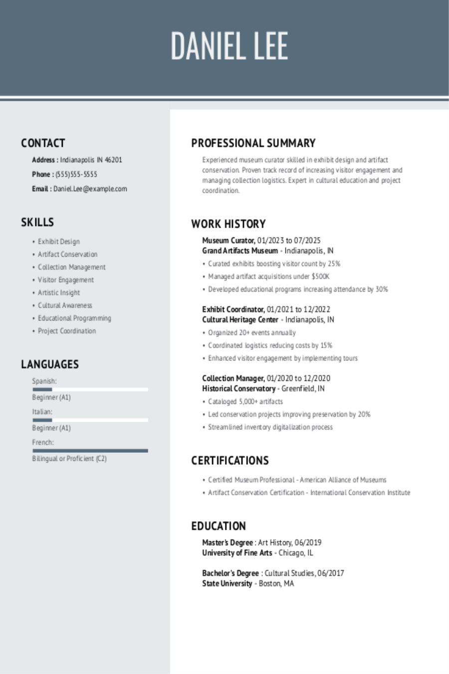 Museum Resume Examples & Templates (2025)