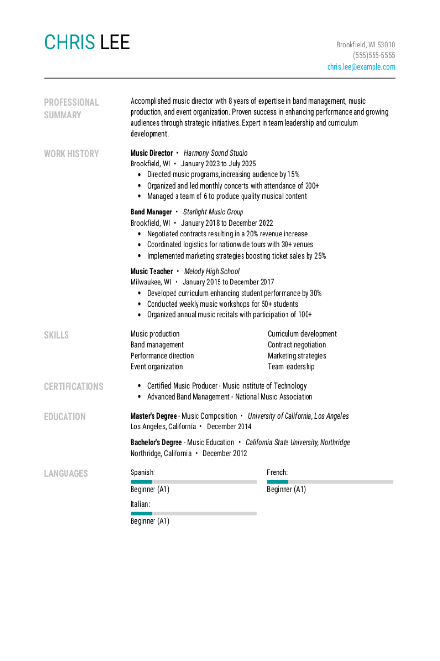 Music Resume Examples & Templates