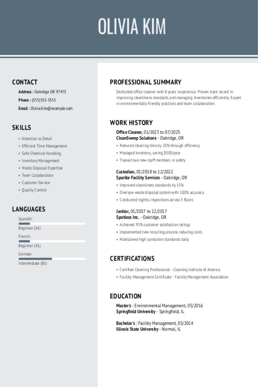 Office Cleaner Resume Examples & Templates
