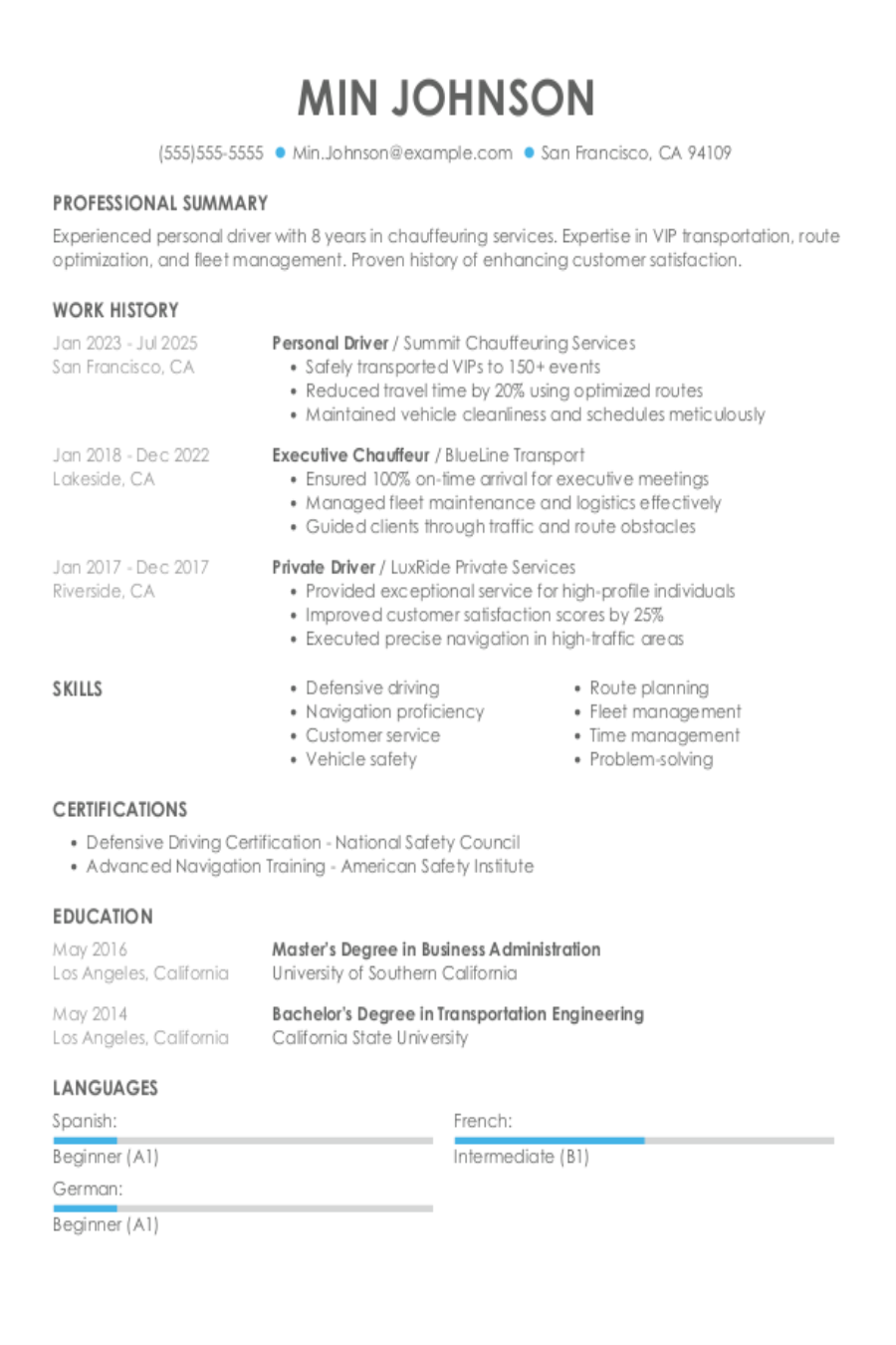 Personal Driver Resume Examples & Templates (2025)