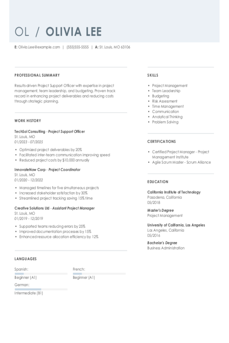 Project Support Officer Resume Examples & Templates (2025)