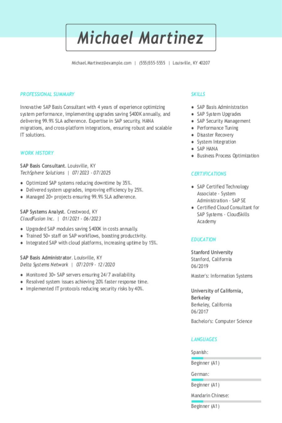 Sap Basis Consultant Resume Examples & Templates (2025)