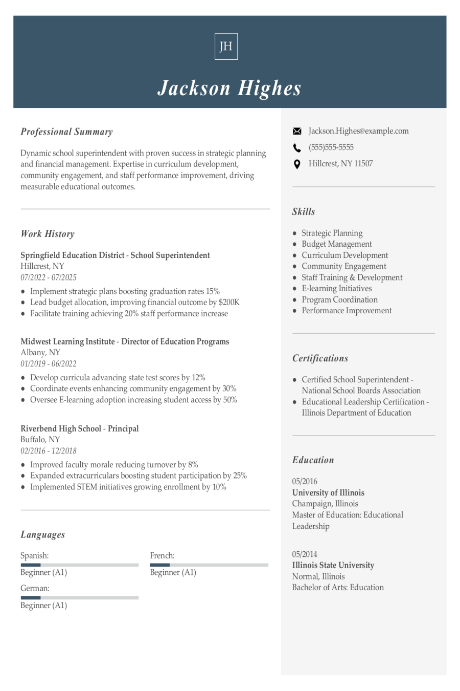 School Superintendent Resume Examples & Templates
