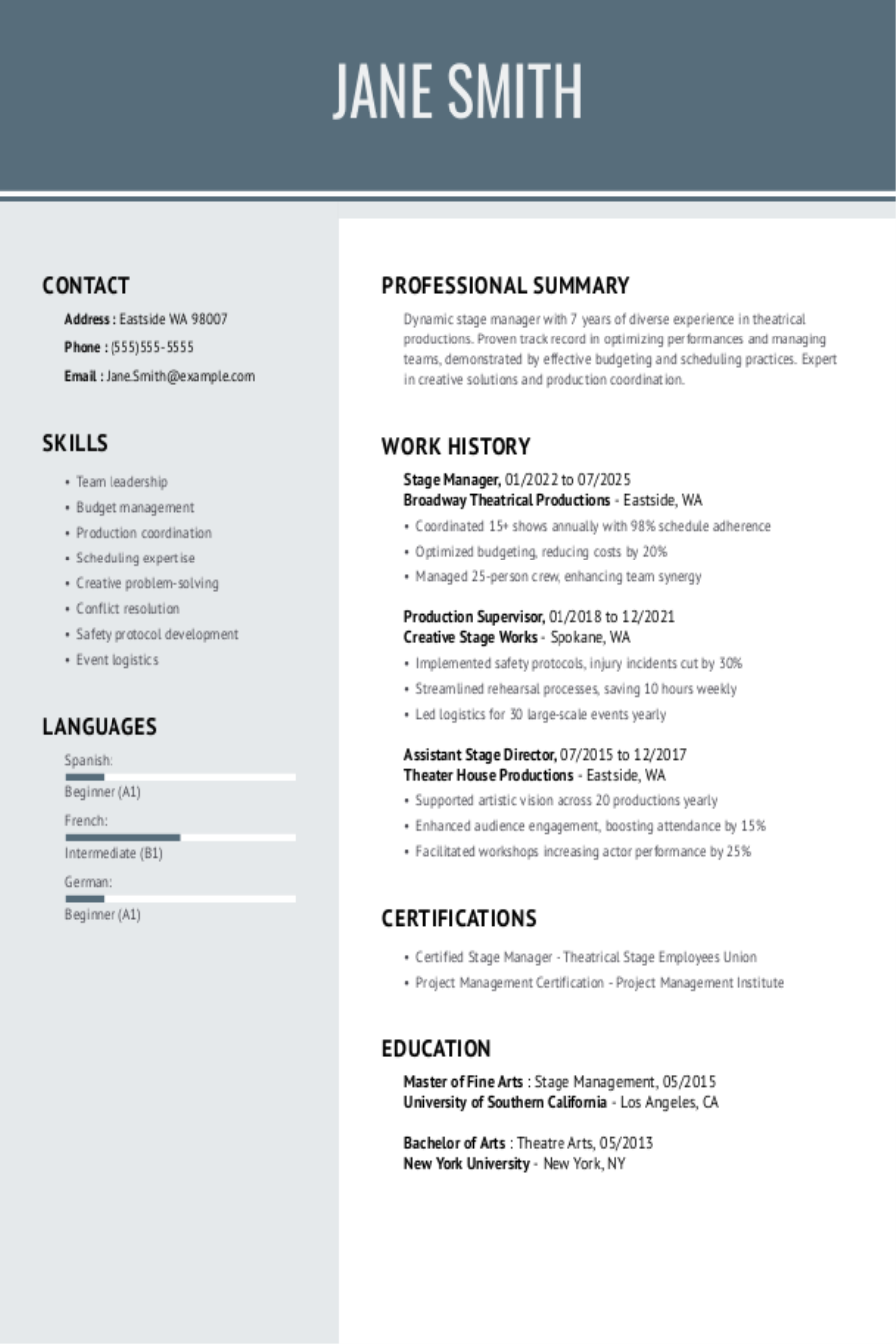 Stage Manager Resume Examples & Templates
