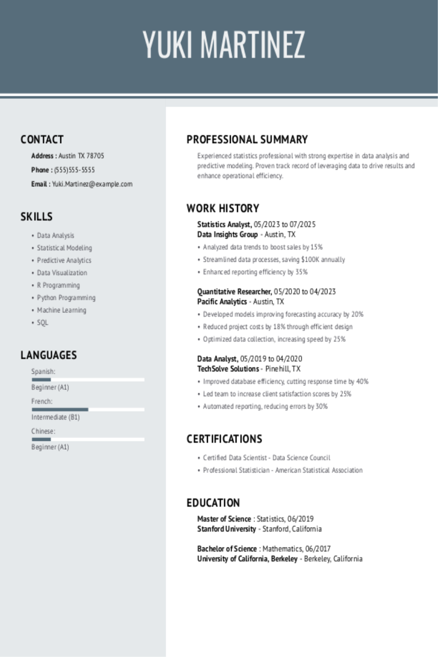 Statistics Resume Examples & Templates (2025)