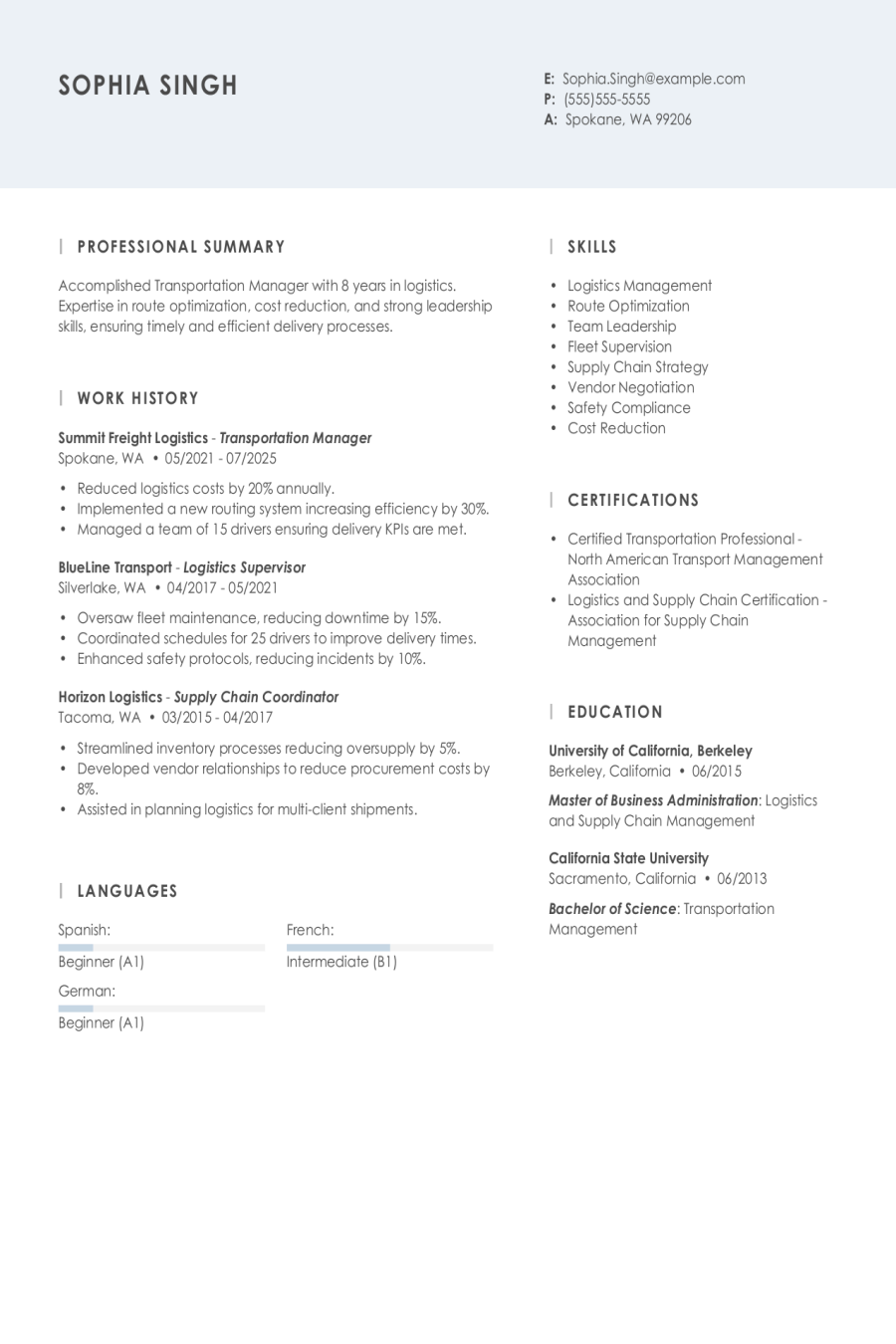 Transportation Resume Examples & Templates