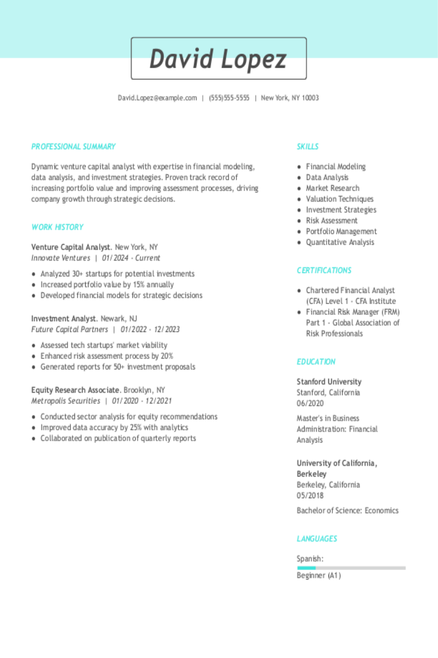 Venture Capital Analyst Resume Examples & Templates (2025)
