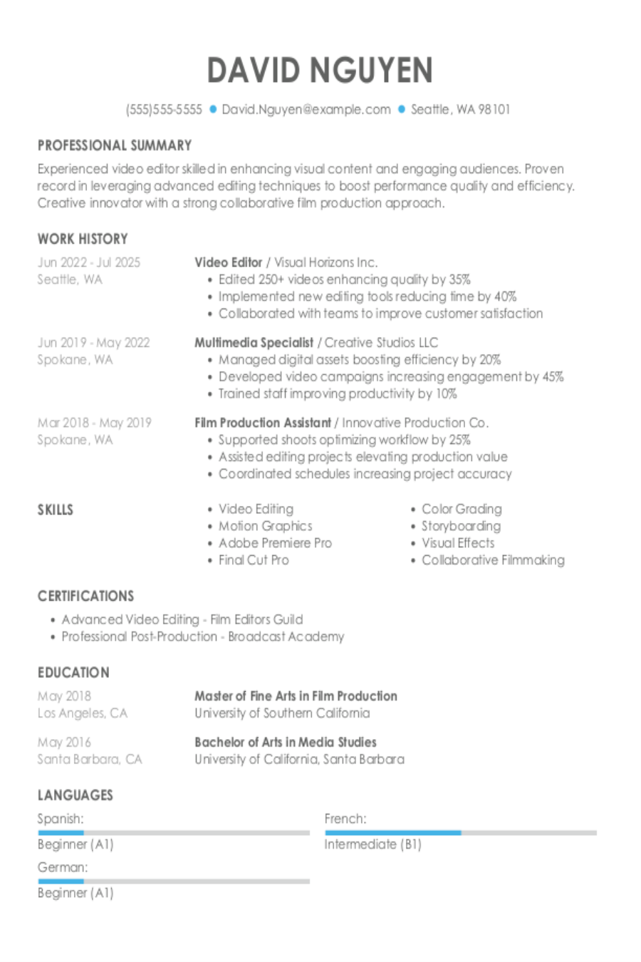 Video Editor Resume Examples & Templates