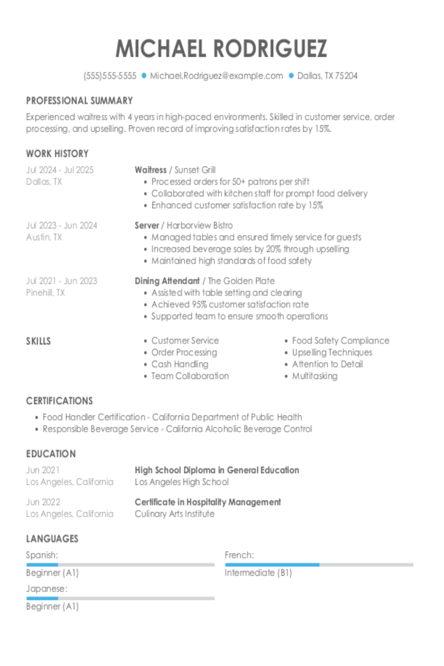 Waiter and Waitress Resume Examples & Templates