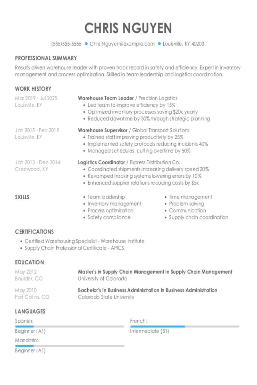 Warehouse Team Leader Resume Examples & Templates