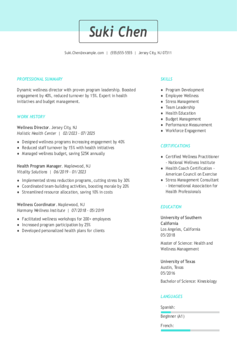 Wellness Director Resume Examples & Templates