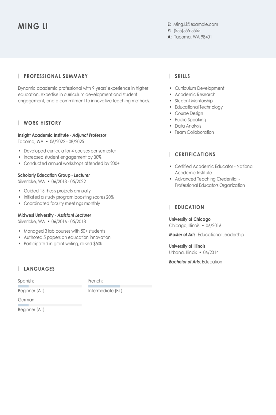 Adjunct Professor Resume Examples & Templates