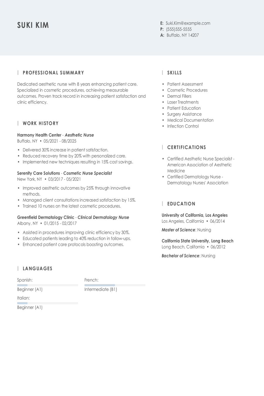 Aesthetic Nurse Resume Examples & Templates