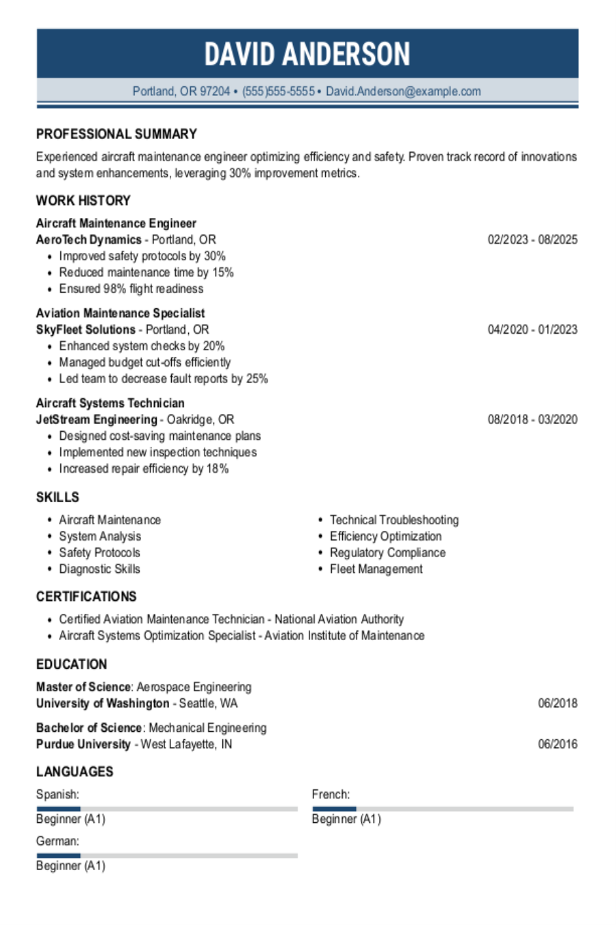 Aircraft Maintenance Engineer Resume Examples & Templates