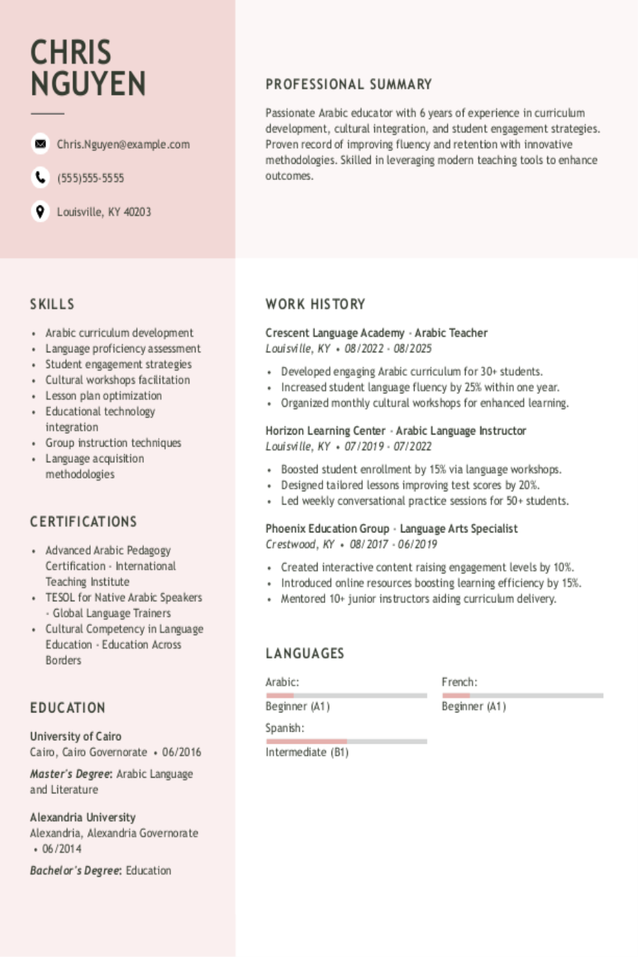 Arabic Teacher Resume Examples & Templates