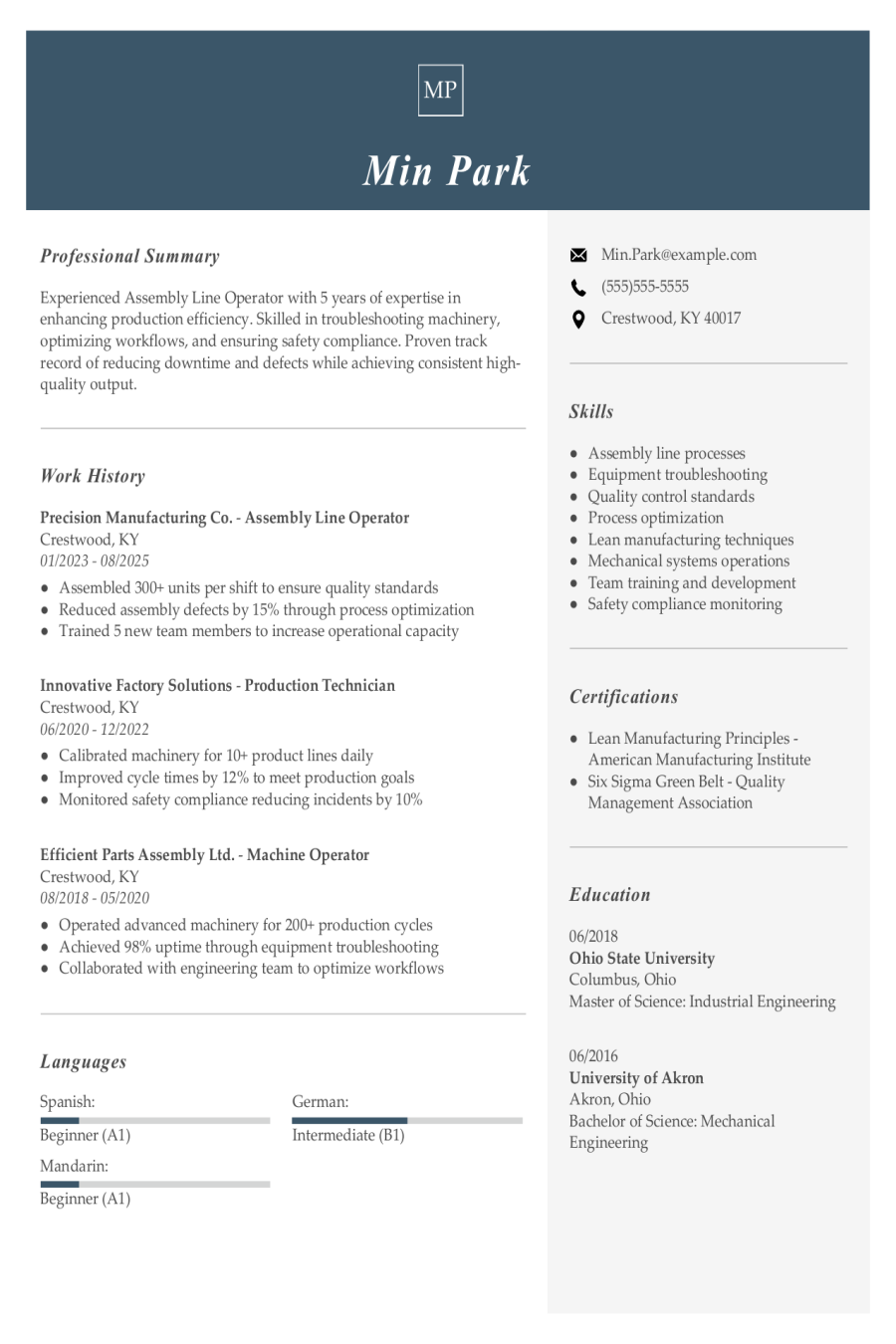 Assembly Line Operator Resume Examples & Templates (2025)