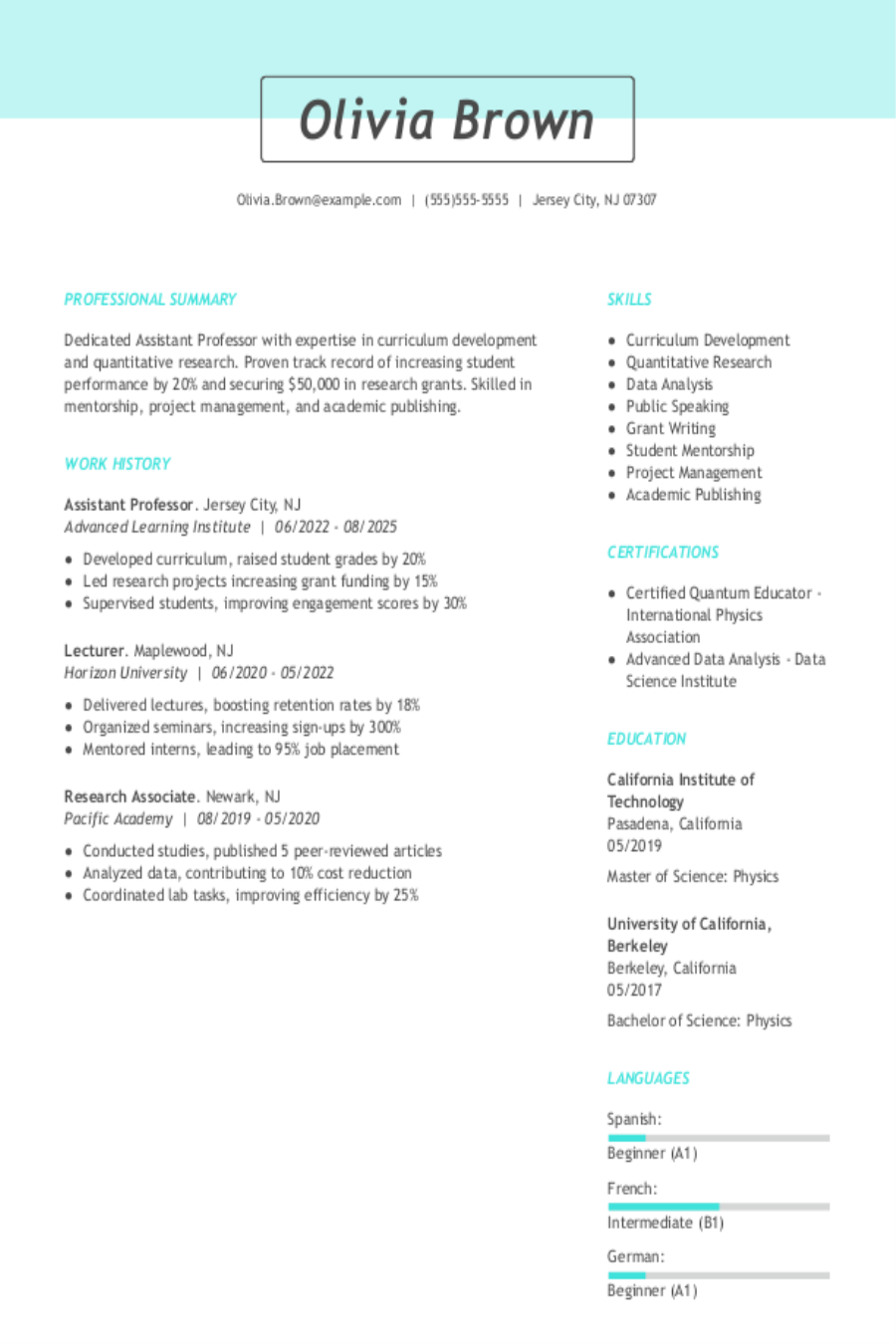 Assistant Professor Resume Examples & Templates