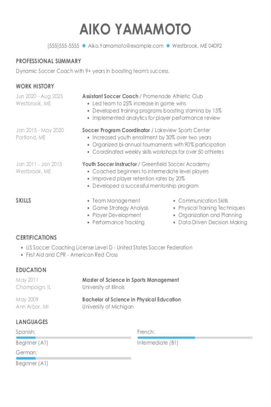 Assistant Soccer Coach Resume Examples & Templates