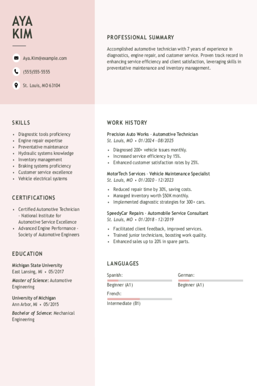 Automotive Technician Resume Examples & Templates