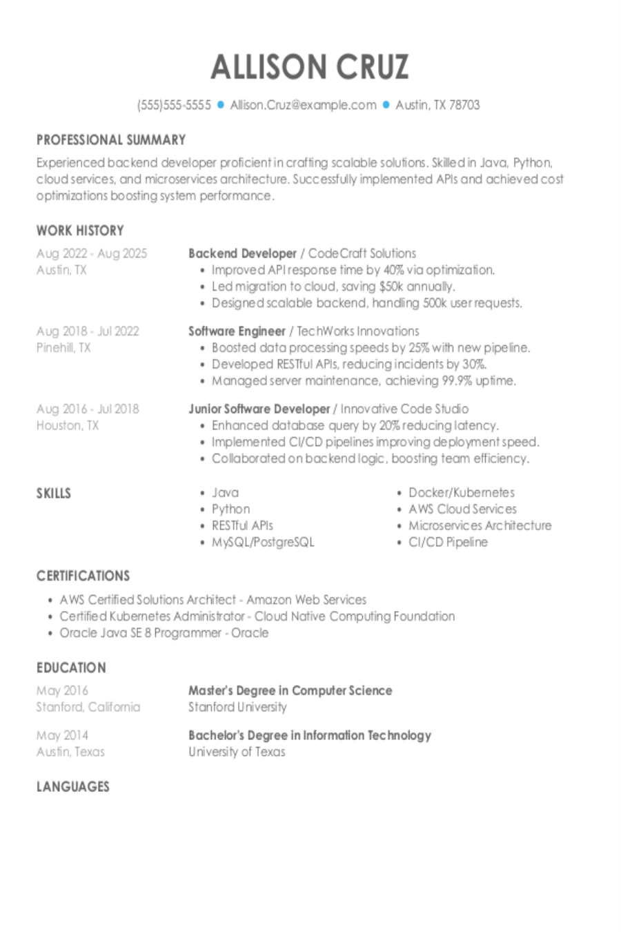 Backend Developer Resume Examples & Templates (2025)