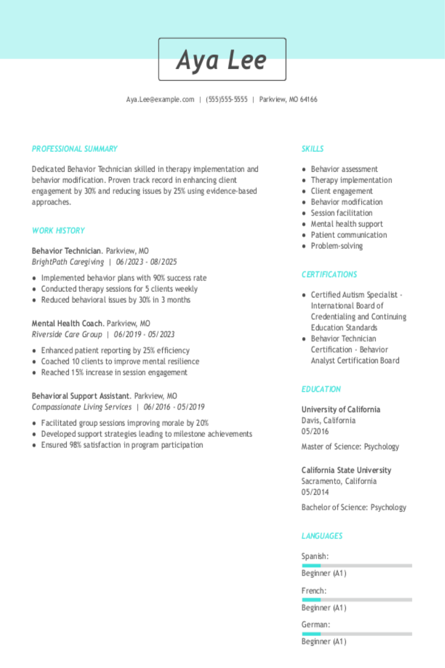 Behavior Technician Resume Examples & Templates (2025)
