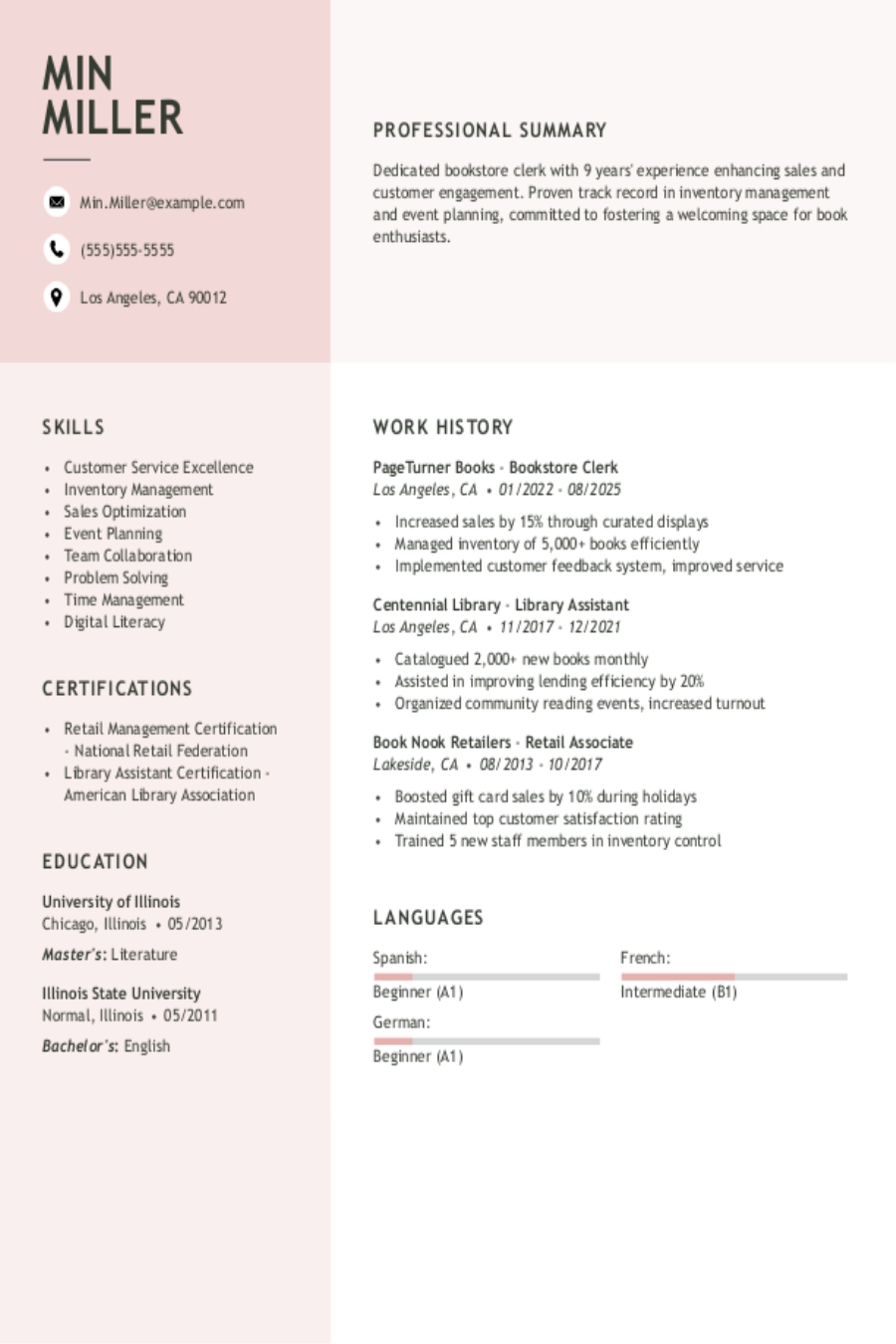 Bookstore Clerk Resume Examples & Templates