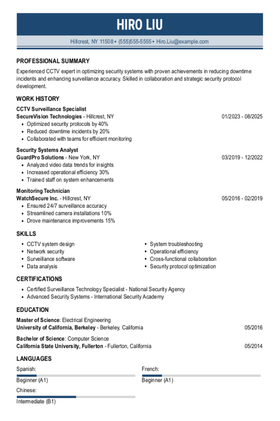 CCTV Resume Examples & Templates