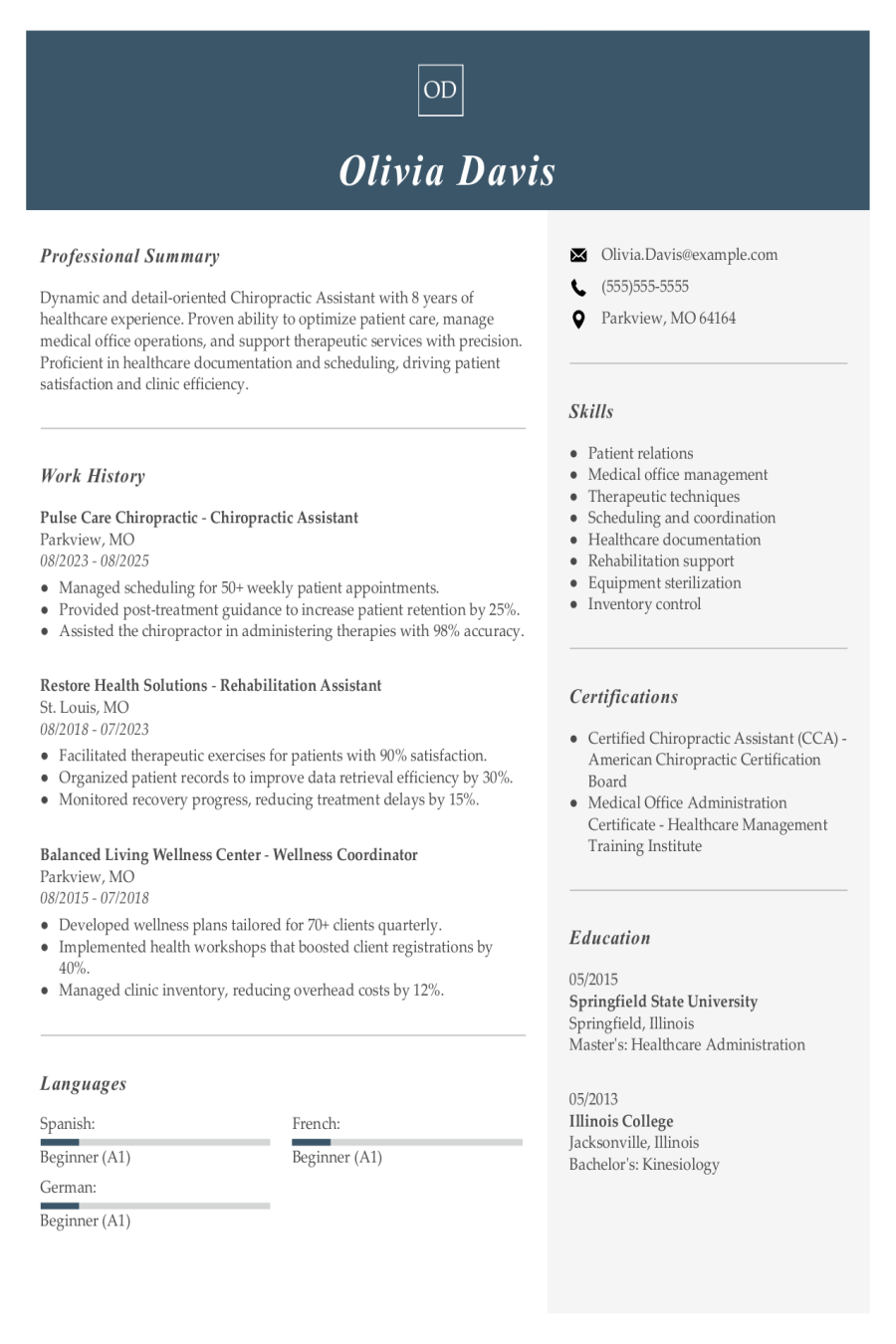 Chiropractic Assistant Resume Examples & Templates