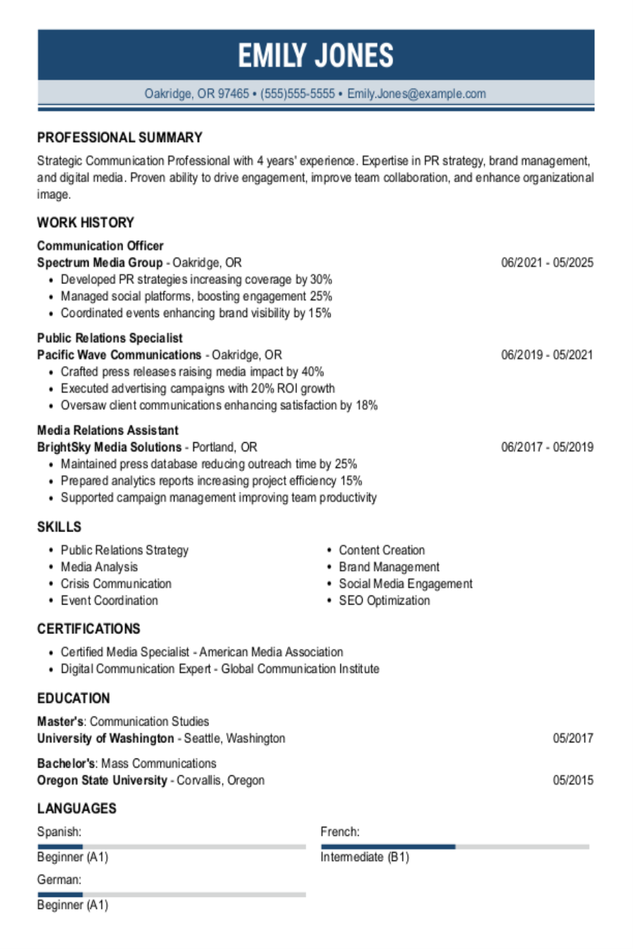 Communication Officer Resume Examples & Templates