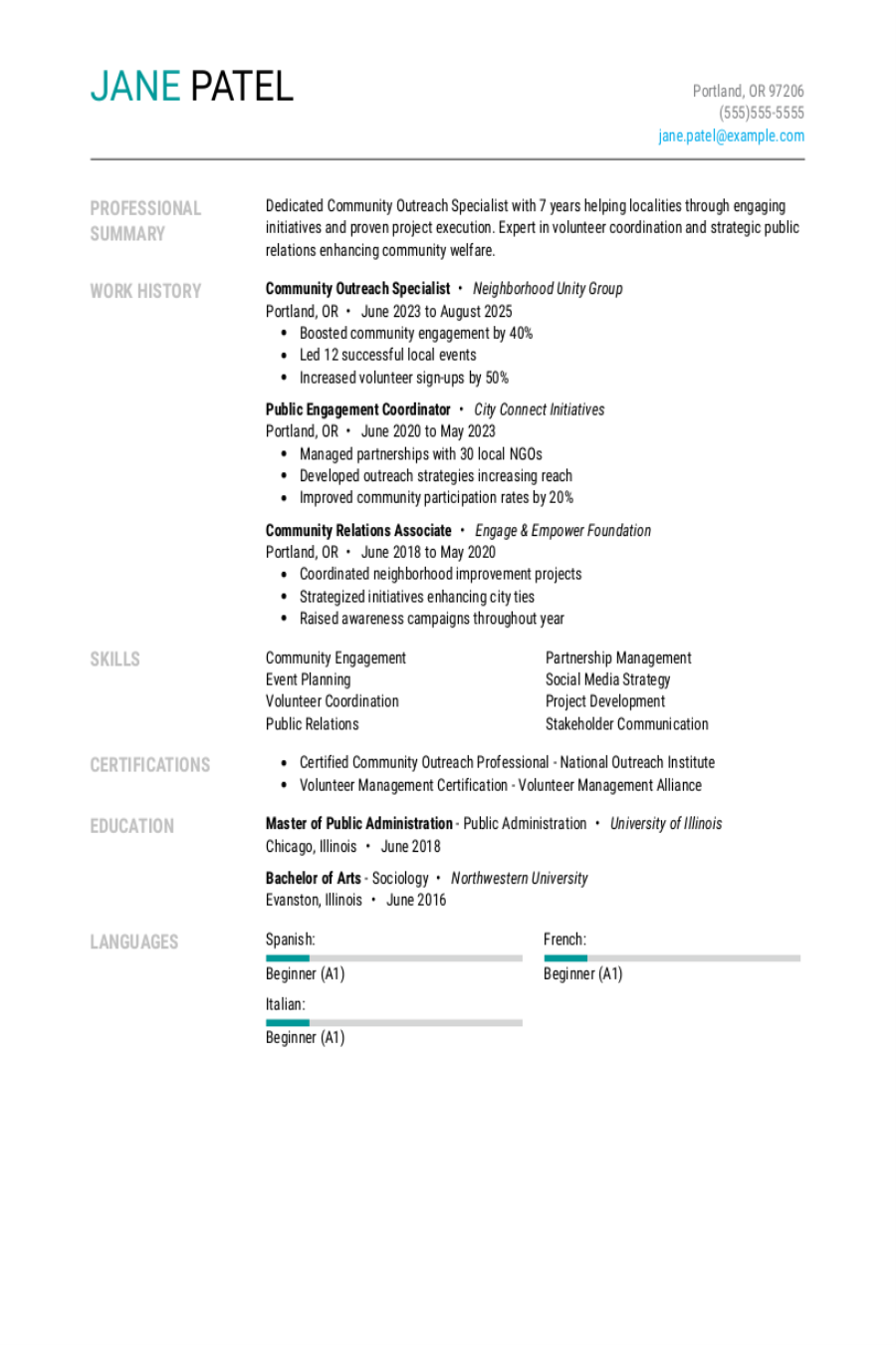 Community Outreach Specialist Resume Examples & Templates (2025)