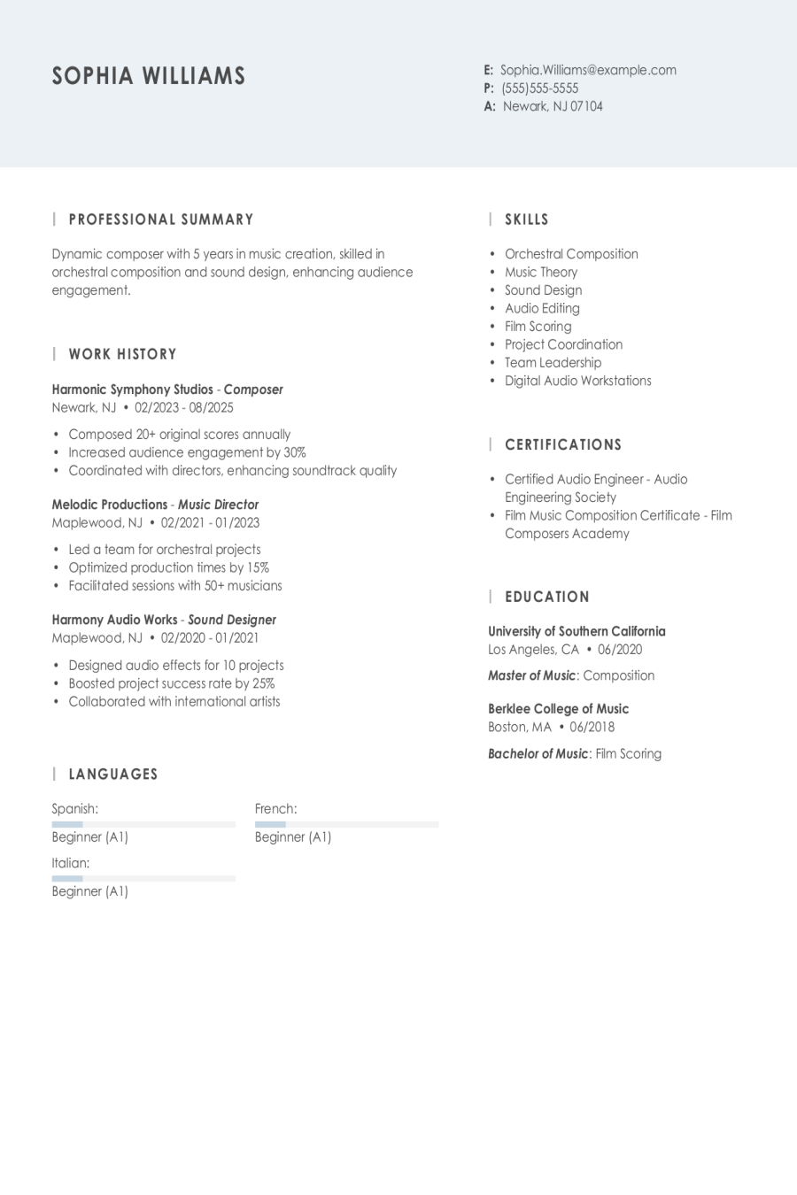 Composer Resume Examples & Templates (2025)