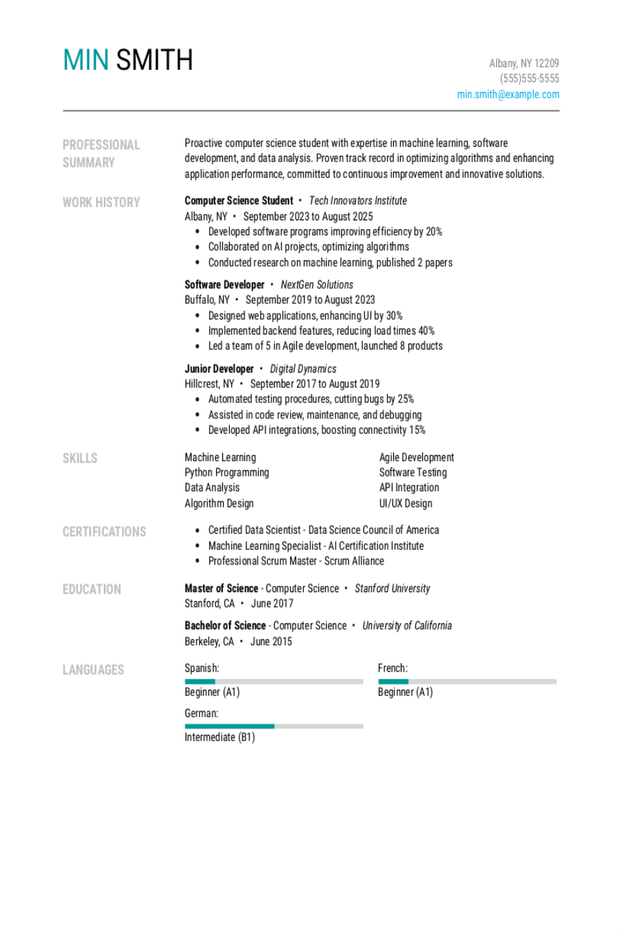 Computer Science Student Resume Examples & Templates (2025)