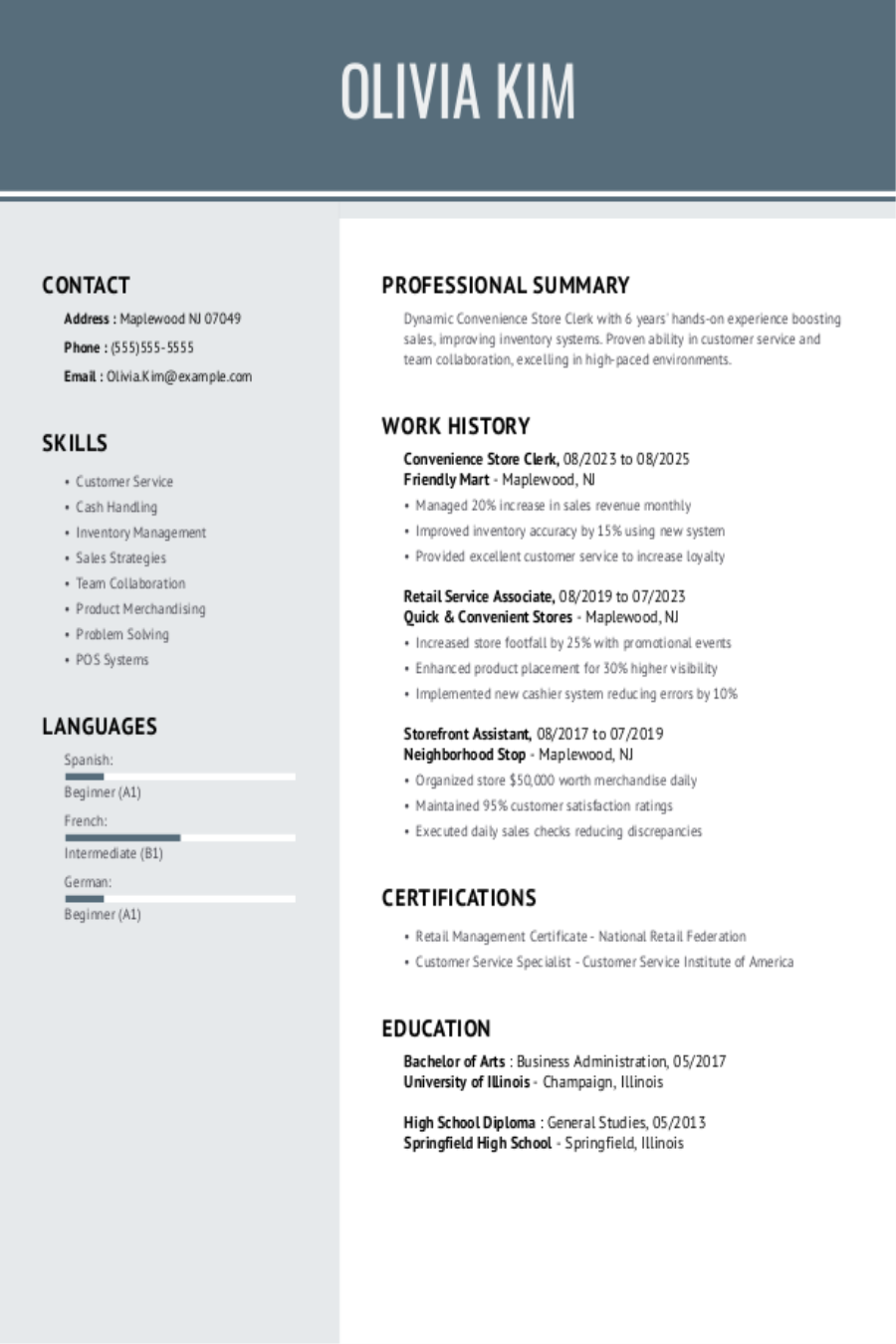Convenience Store Clerk Resume Examples & Templates (2025)