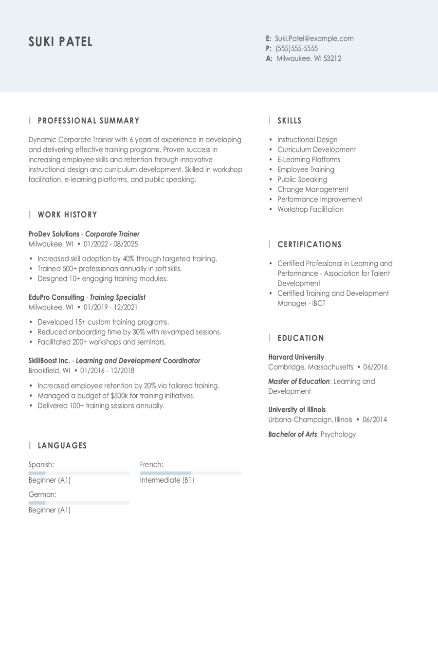 Corporate Trainer Resume Examples & Templates