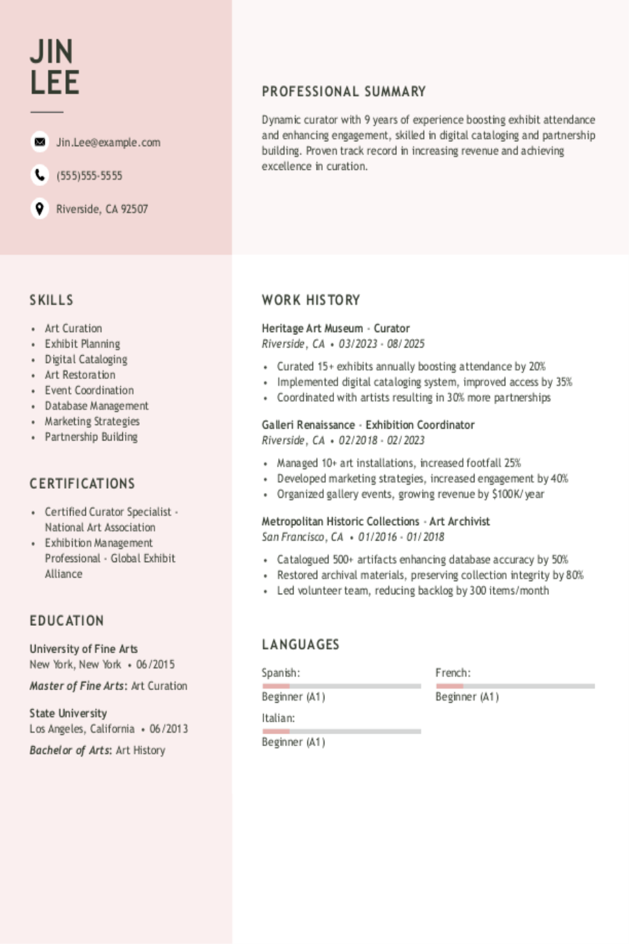 Curator Resume Examples & Templates (2025)