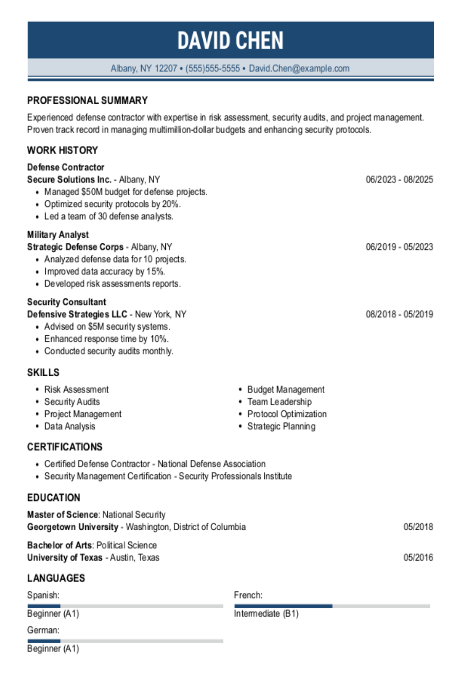 Defense Contractor Resume Examples & Templates (2025)