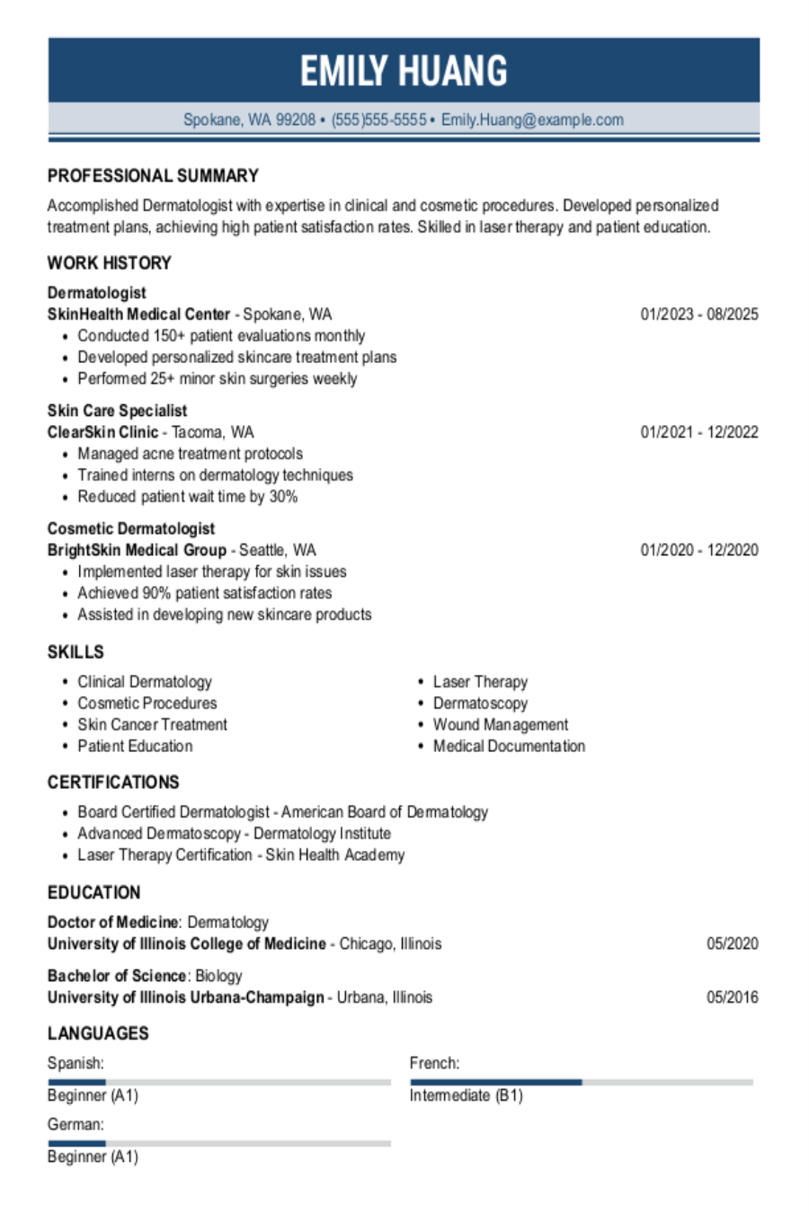 Dermatologist Resume Examples & Templates (2025)