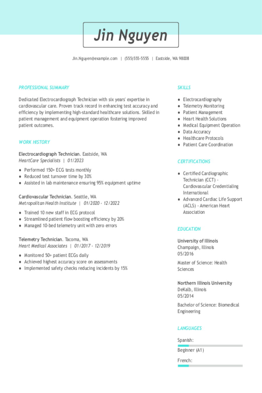 Electrocardiograph Technician Resume Examples & Templates