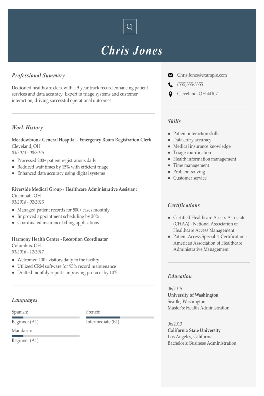 Emergency Room Registration Clerk Resume Examples & Templates