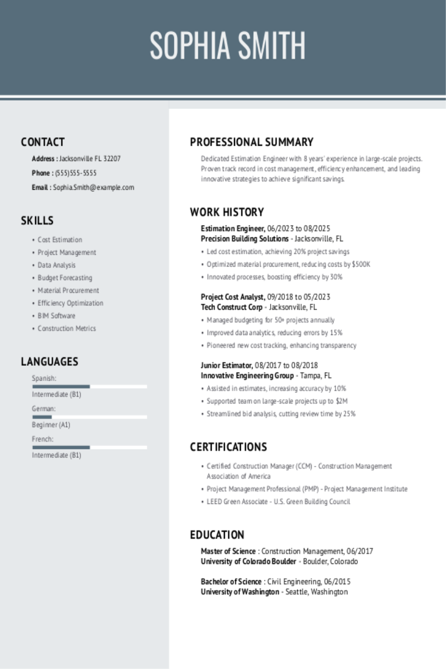 Estimation Engineer Resume Examples & Templates (2025)