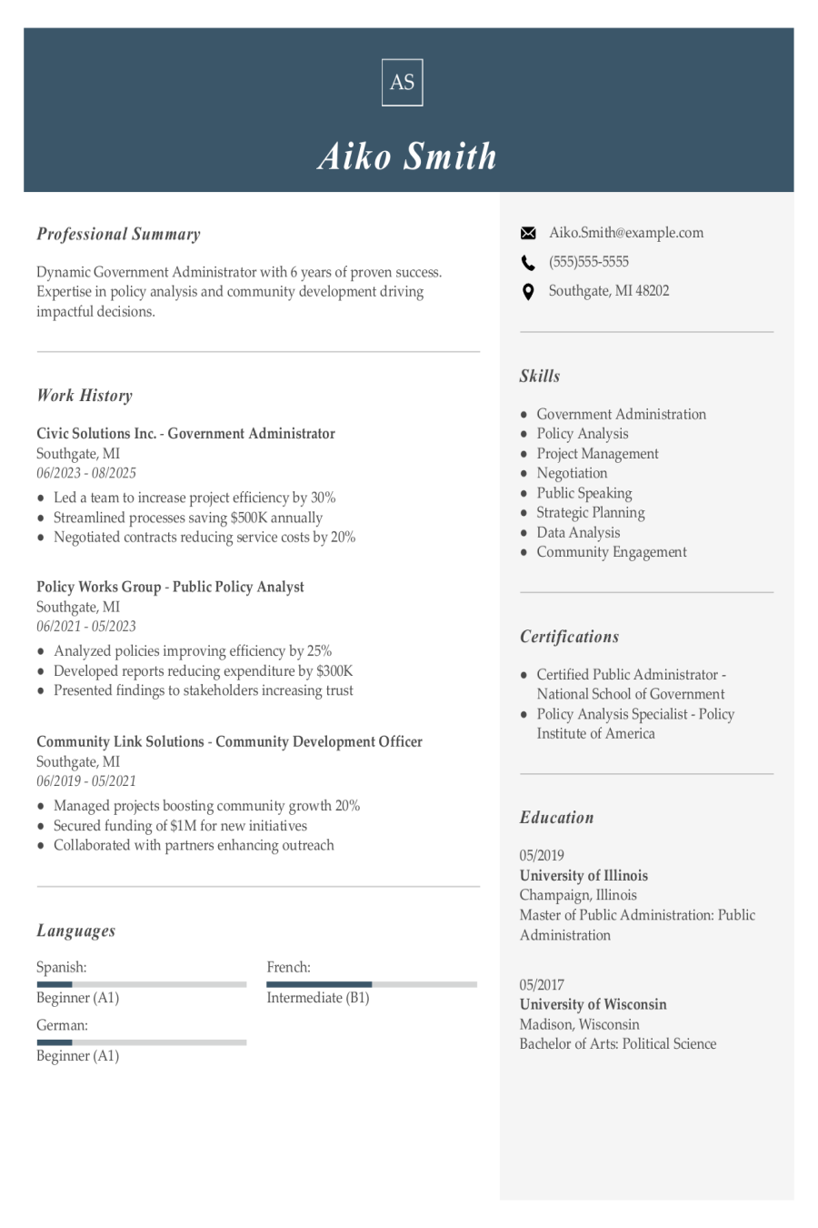 Government Resume Examples & Templates