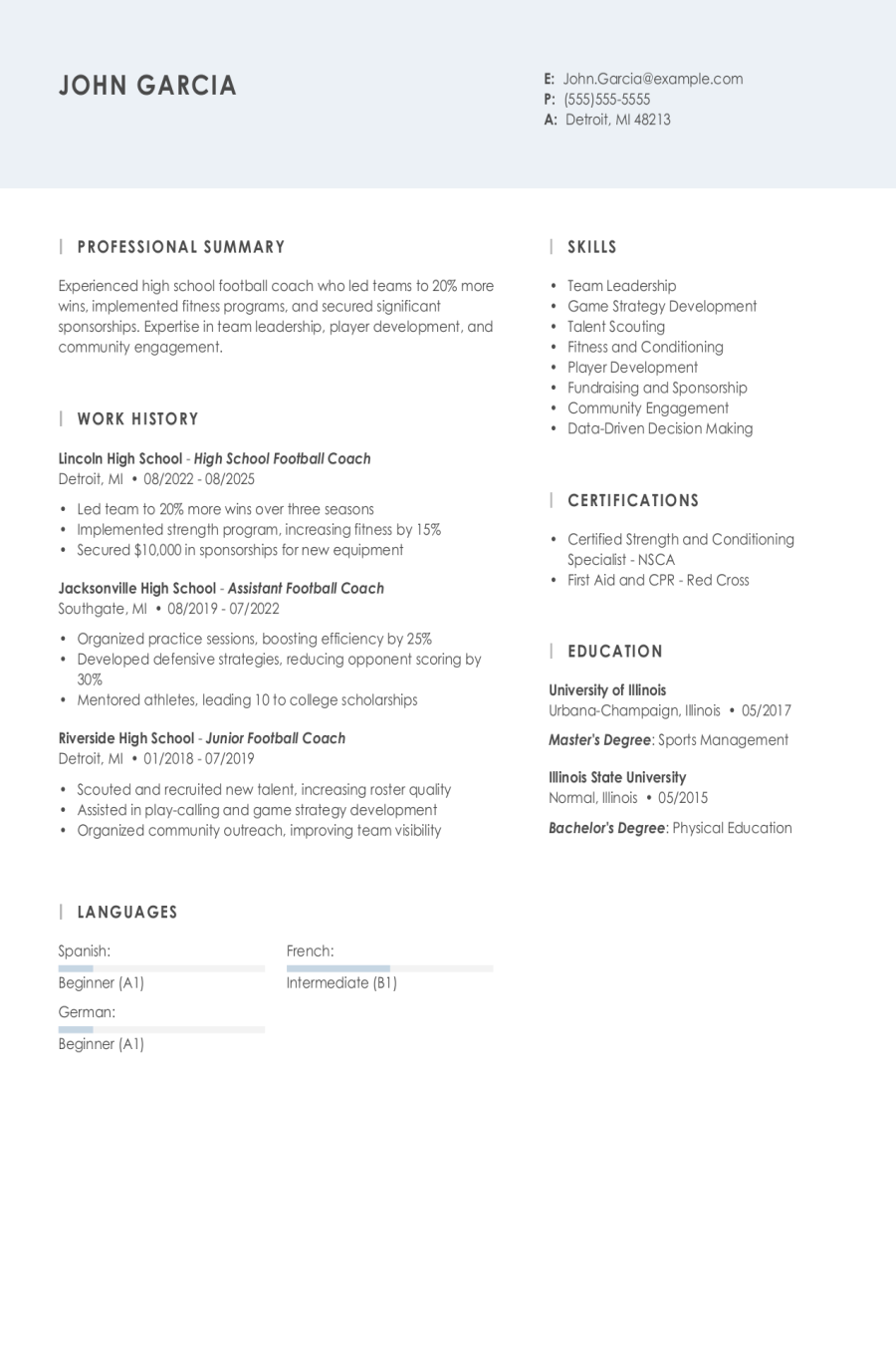 High School Football Coach Resume Examples & Templates